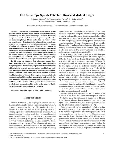 Pdf Fast Anisotropic Speckle Filter For Ultrasound Medical Images