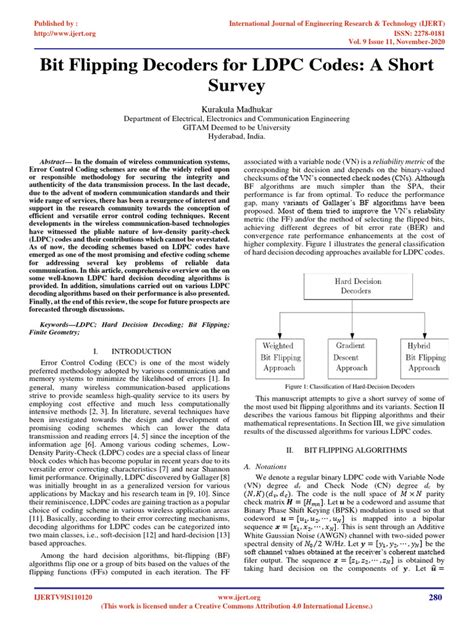 Ijert Bit Flipping Decoders For Ldpc Cod Pdf Low Density Parity