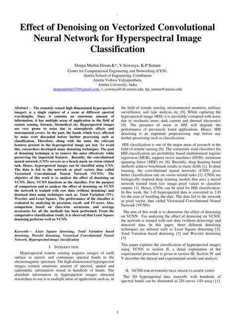 PDF Effect Of Denoising On Vectorized Convolutional Neural Network For Hyperspectral Image