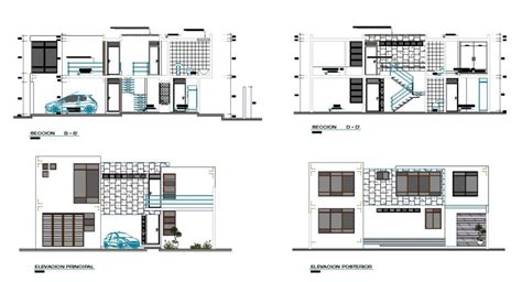 Section And Elevation Detail Of House Structure 2d View Cad Block Layout Autocad File