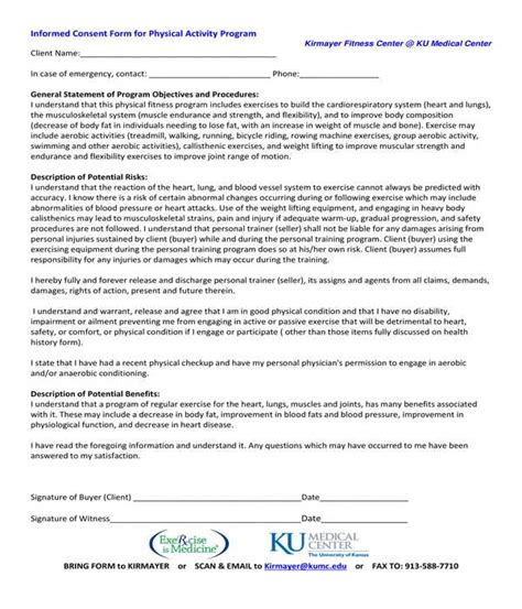 Informed Consent Form Personal Training