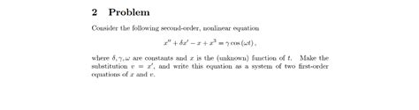 Solved Consider The Following Second Order Nonlinear Chegg