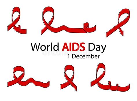 Red Ribbons Set For World Aids Day Vector Illustration Stock Vector
