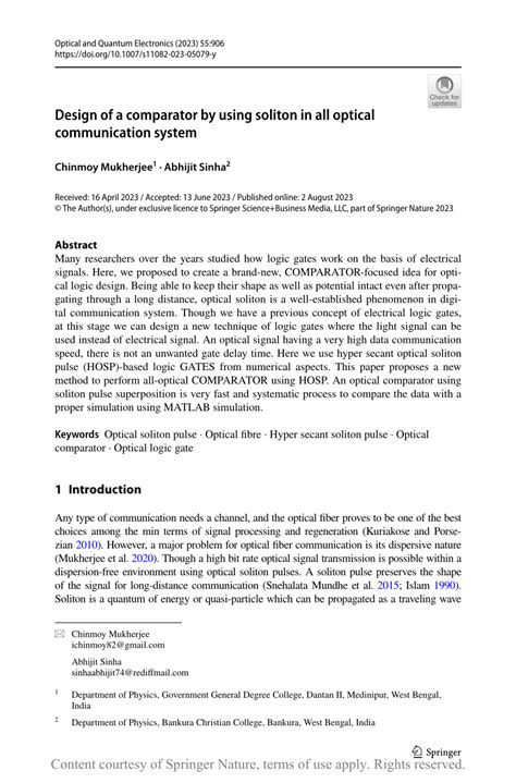 Design Of A Comparator By Using Soliton In All Optical Communication