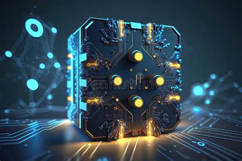 Abstract Glowing Cube On Blue Background Electronic Device Generative Ai Stock Illustration