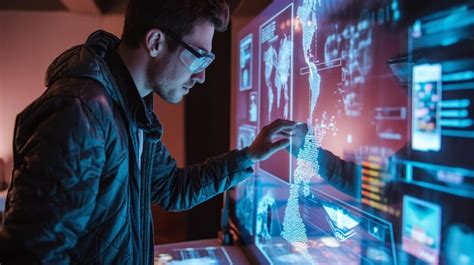 Premium Photo Engineer Testing Interactive Hologram Prototypes Holographic Interface Innovation