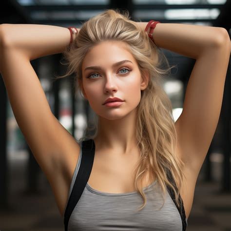 Premium Ai Image Empowered And Beautiful Blonde Woman Flaunting Armpit Stubble Stylishly