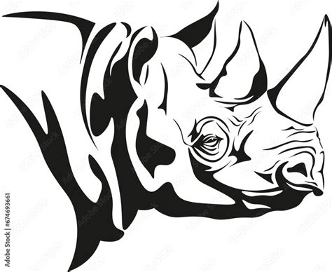 Cartoon Black And White Isolated Illustration Vector Of A Rhinos Head