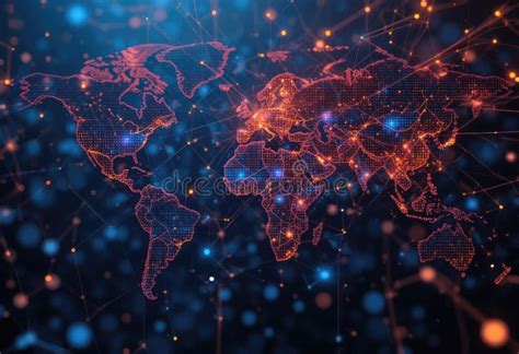Global Network Connection Showing World Map With Digital Data Flow Stock Illustration