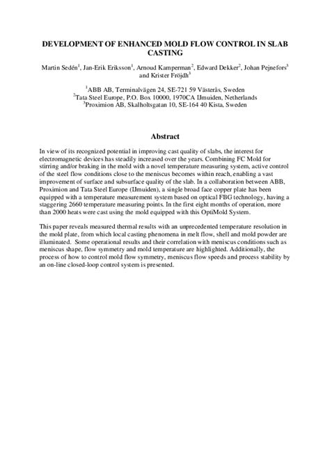Pdf Development Of Enhanced Mold Flow Control In Slab Casting