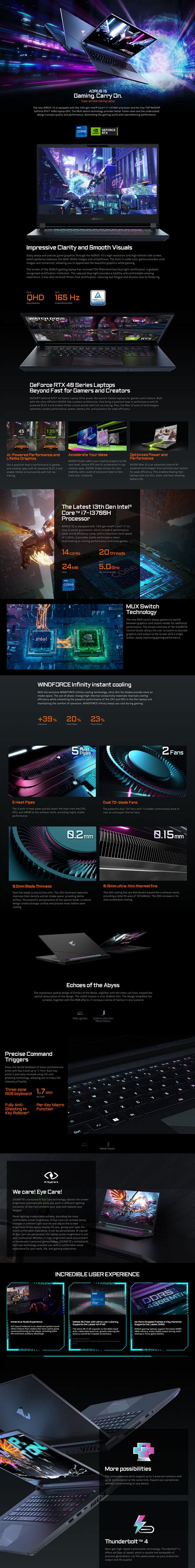 Gigabyte Aorus 15 156in Qhd 165hz I7 13700h Rtx4060 1tb Ssd 16gb Ram