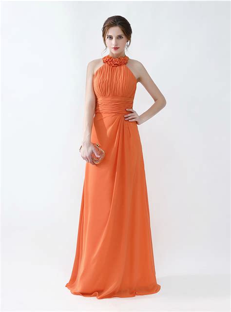 Orange Chiffon Sweetheart Neck Floor Length Bridesmaid Dress