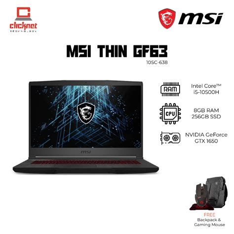 Msi Thin Gf63 10sc 638 I5 10500h 8gb 256gb Ssd Gtx16504gb 156
