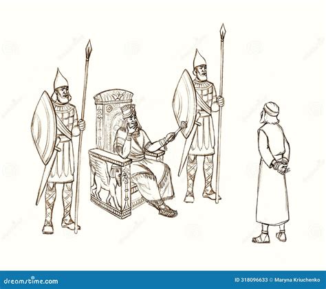 Pencil Drawing The King Interrogates The Prisoners Stock Illustration