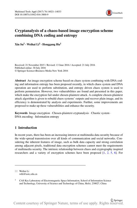 cryptanalysis of a chaos based image encryption scheme combining dna coding and entropy