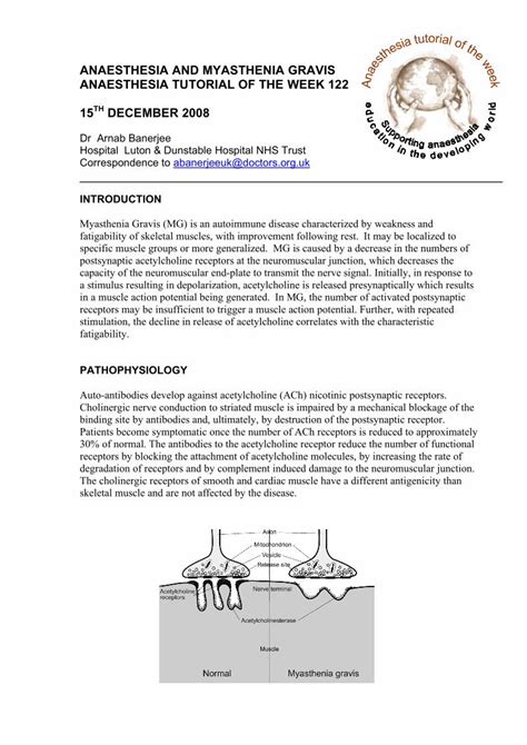 Pdf 122 Myasthenia Gravis Anaesthesia Uk Myasthenia Gravis Pdf