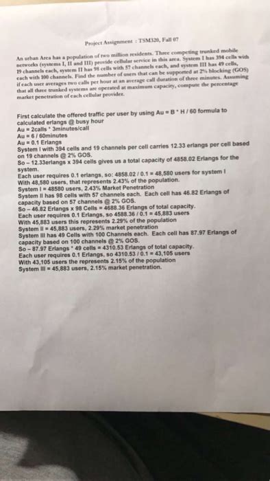 Solved To Calculate Capacity Erlang And Number Of