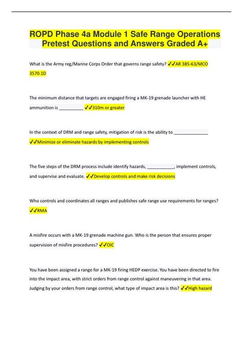 Ropd Phase 4a Module 1 Safe Range Operations Pretest Questions And Answers Graded A Ropd