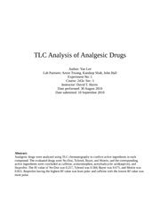 TLC Lab 1 Report TLC Analysis Of Analgesic Drugs Author Yan Lee Lab Partners Annie Truong