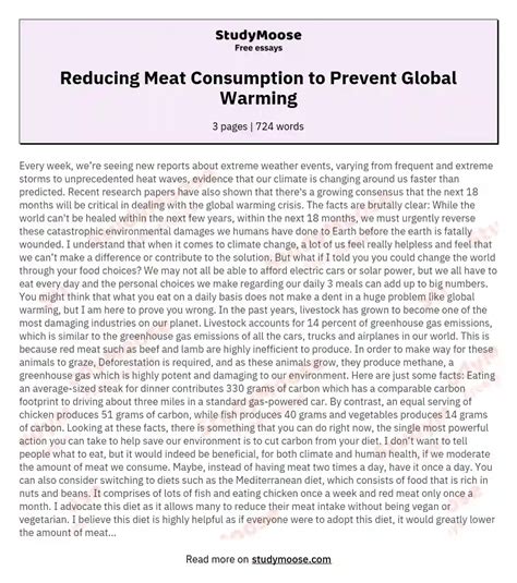 Reducing Meat Consumption To Prevent Global Warming Free Essay Example