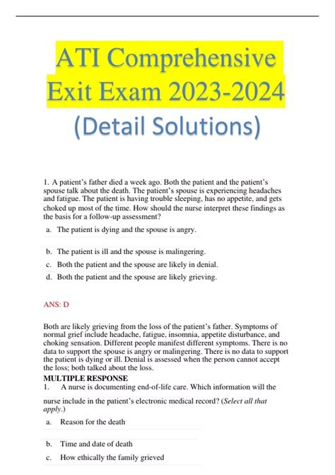 ati comprehensive exit exam detail solutions ati comprehensive