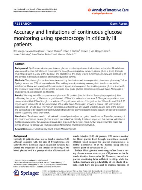 Pdf Accuracy And Limitations Of Continuous Glucose Monitoring Using Spectroscopy In Critically