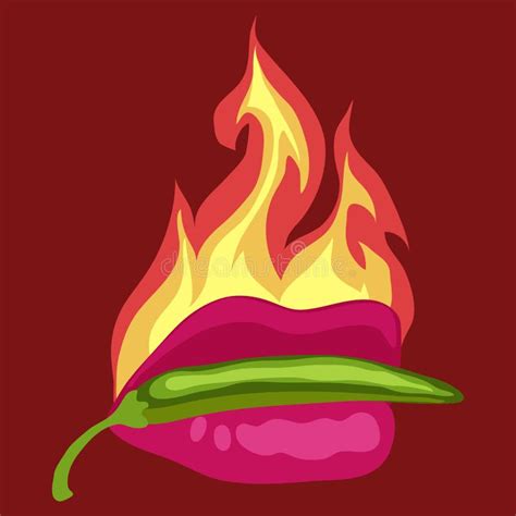 Labios Con Pimienta Picante Roja Y Ilustración Del Vector De Fuego