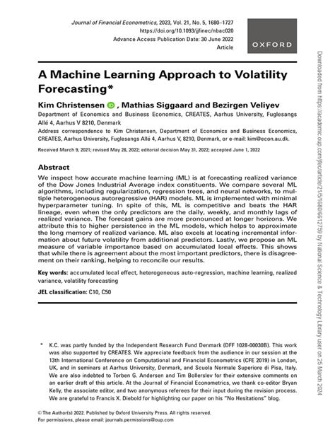 Christensen 等 2023 A Machine Learning Approach To Volatility Forecast Pdf Volatility