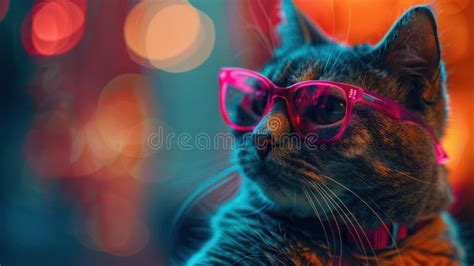 Feline Fashionista Cat With Pink Glasses Ai Generated Stock