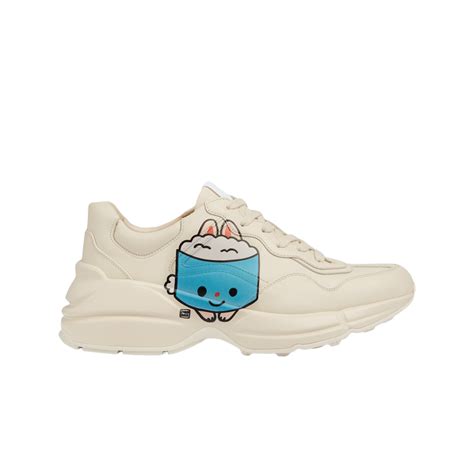W 구찌 롸이톤 스니커즈 애니멀 프린트 아이보리 레더 Gucci Kream