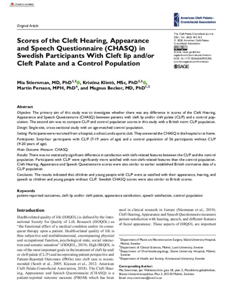 Pdf Scores Of The Cleft Hearing Appearance And Speech Questionnaire