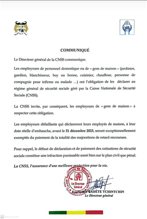 Actualités229 on Twitter Communiqué du DG CNSS rappelant à tous