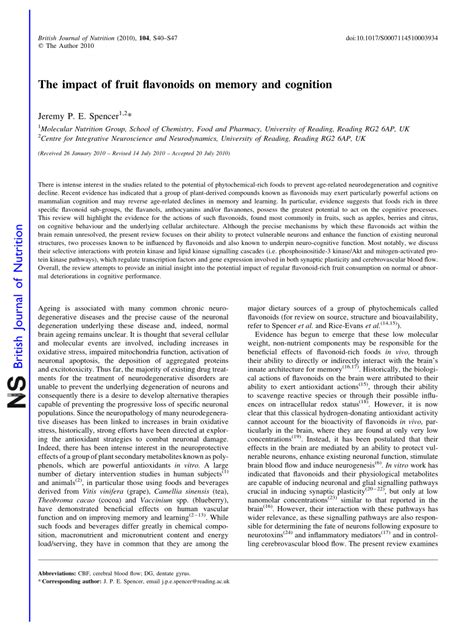 Pdf The Impact Of Fruit Flavonoids On Memory And Cognition