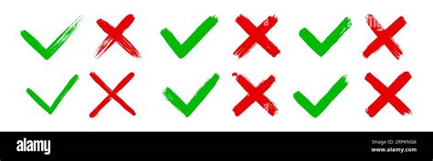 Dirty Grunge Hand Drawn With Brush Strokes Cross X And Tick OK Check Marks V Vector Illustration