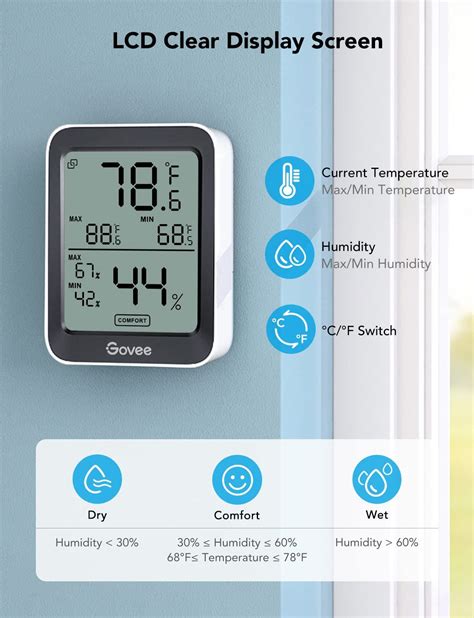 Govee Bluetooth Digital Hygrometer Roomthermometer Humidity Meter And Temperature Sensor Gauge