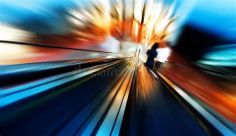 Blurred Motion Of Two People In Escalator Stock Image Image Of People
