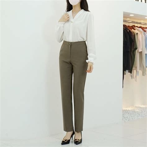 기본 여성 정장 바지 슬림 스판 일자핏 슬랙스 스타일라떼