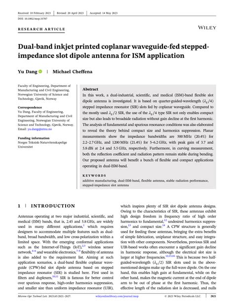 Dual‐band Inkjet Printed Coplanar Waveguide‐fed Stepped‐impedance Slot