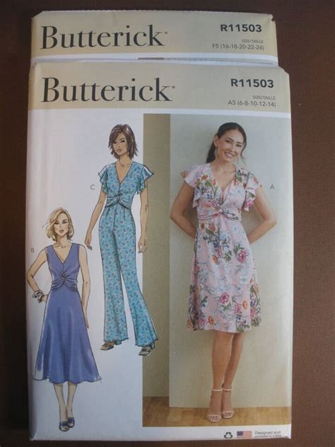 Butterick R11503 6893 Twist Front Dress And Jumpsuit Flutter Sleeves 6 14