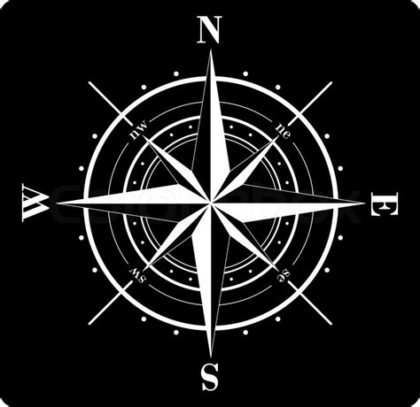 White Compass Rose Isolated On Black Stock Vector Colourbox