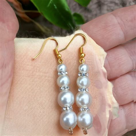 Elegant Freshwater Pearl Bead Dangle Earrings With Sparkling Silver