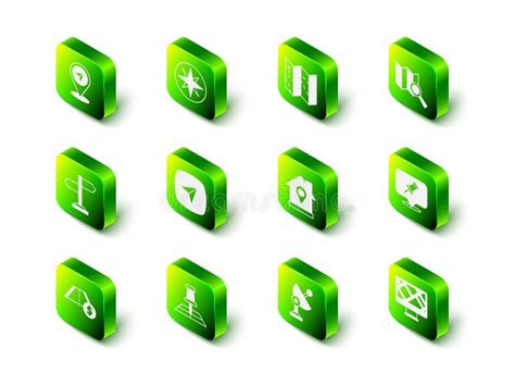 Set Wind Rose Folded Map Search Location Push Pin Monitor With Location House Radar And