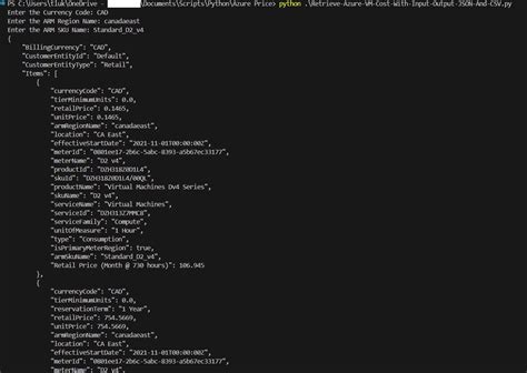 Retrieve Azure Vm Retail Prices Via Retail Rates Api