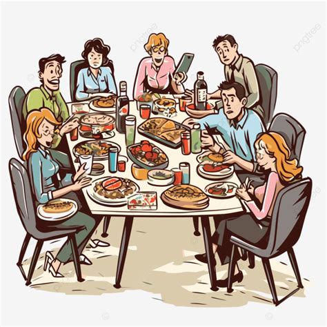 사무실 포틀럭 벡터 저녁 식사 만화를 먹는 사람들의 그룹을 보여주는 스티커 클립 아트 그림 상표 클립 아트 Png 일러스트 및 벡터 에 대한 무료 다운로드 Pngtree