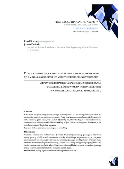 Pdf Dynamic Response Of A Steel Pipeline With Bolted Connections To A