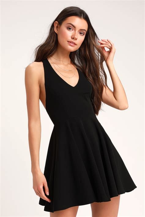 Cute Black Dress Skater Dress Racerback Dress Lbd Lulus