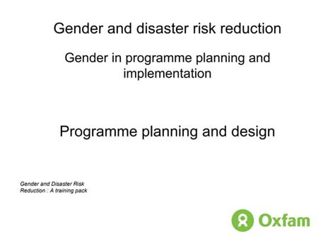 Gender In Programme Planning And Implementation Programme Planning And