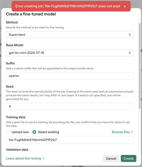 Unable To Fine Tune Gpt Error Creating Job File Fackxomrlersg11q6cbb9u Does Not Exist Bugs