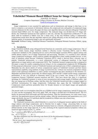 Tchebichef Moment Based Hilbert Scan For Image Compression PDF