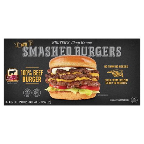 Holtens Chop House Smashed Burgers Beef Patties 4 Oz 8 Count The
